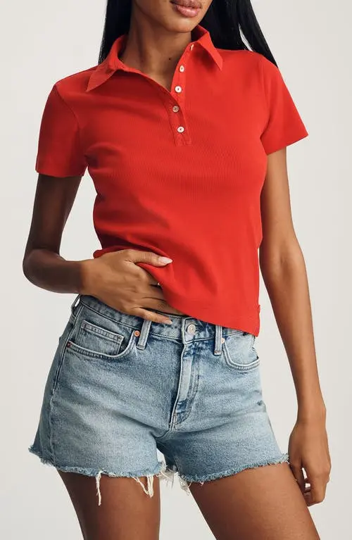 MAVI Crop Stretch Cotton Rib Polo T-shirt - Red