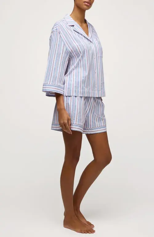 PETITE PLUME Olivia Stripe Pima Cotton Short Pajamas - Blue