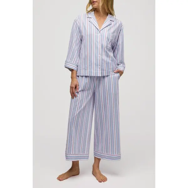 PETITE PLUME Olivia Wide Leg Pima Cotton Pajamas - Blue
