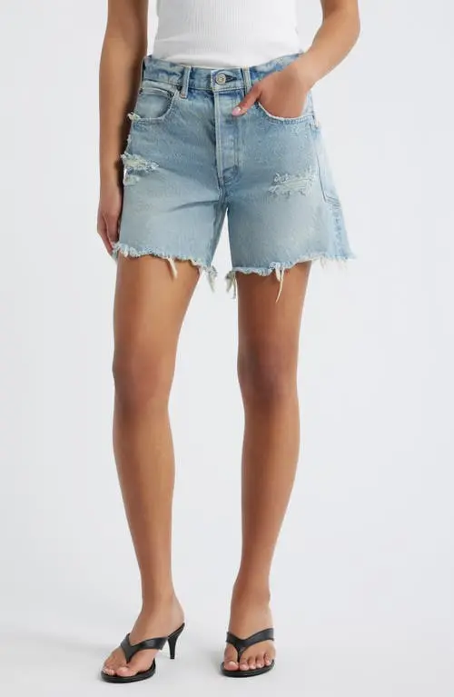 Moussy Vintage Mckendree High Waist Ripped & Repaired Denim Cutoff Shorts - Light Blue