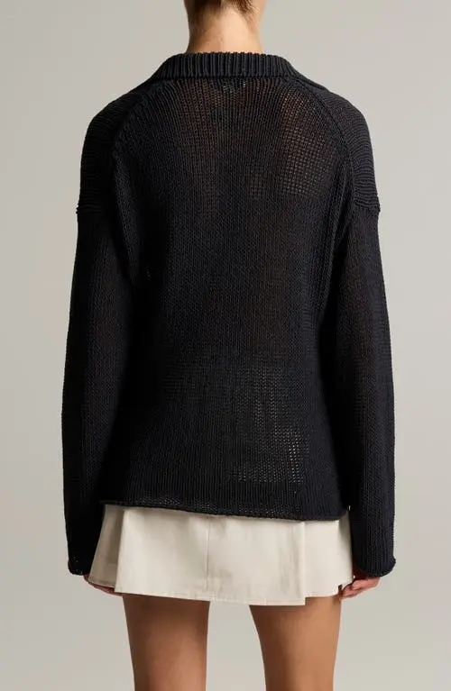 Vince Coated Cotton Blend Polo Sweater - Ink