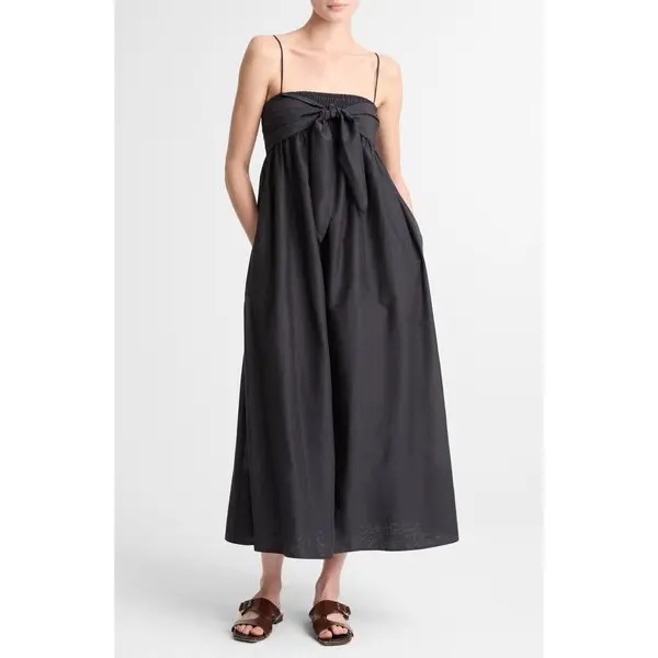 Vince Tie Front Cotton & Silk Maxi Sundress - Ink