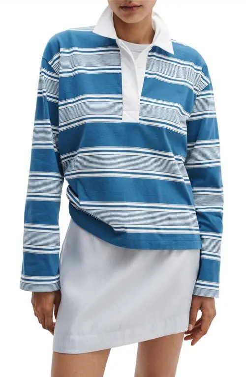 Rag & Bone Kelly Striped Long Sleeve Cotton Polo - Blue Multi