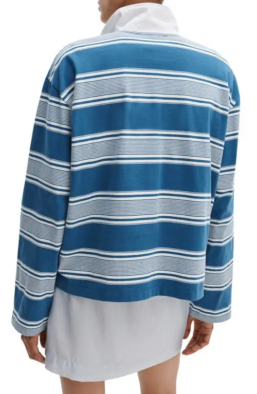 Rag & Bone Kelly Striped Long Sleeve Cotton Polo - Blue Multi