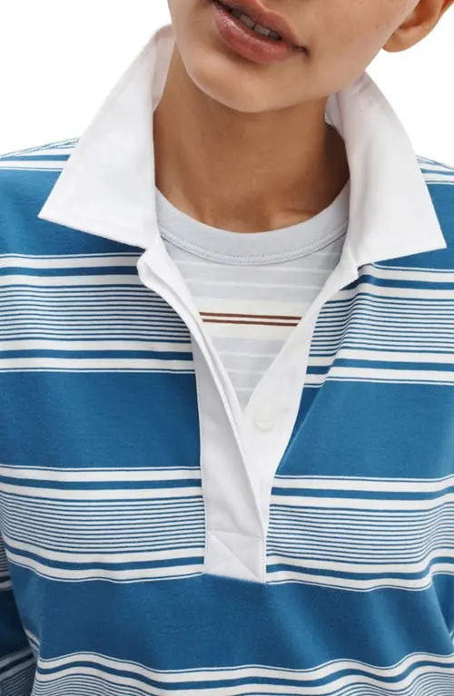 Rag & Bone Kelly Striped Long Sleeve Cotton Polo - Blue Multi