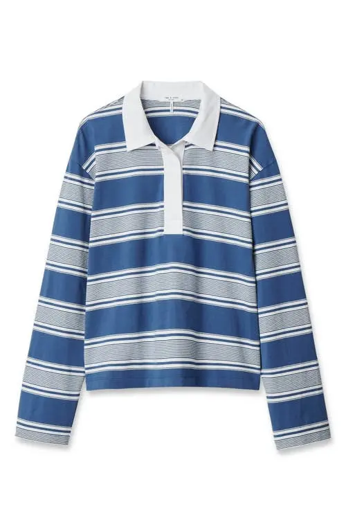 Rag & Bone Kelly Striped Long Sleeve Cotton Polo - Blue Multi