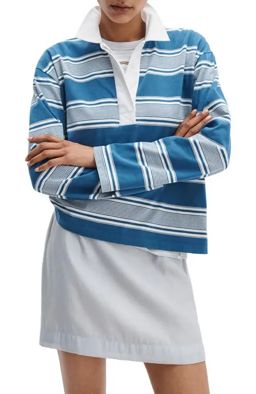 Rag & Bone Kelly Striped Long Sleeve Cotton Polo - Blue Multi