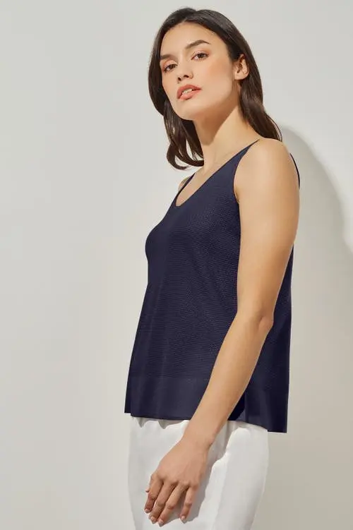 Ming Wang V-neck Tank With Side Slits In Soft Knit