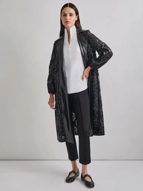 Misook Heritage Fit Open Front Vegan Leather Jacket - Black
