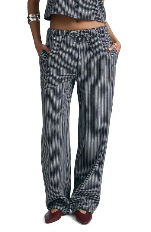 Brooklyn Industries Tie Waist Wide Leg Pants - Indigo Stripe
