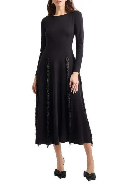 Misook Fit-and-flare Sequin Princess Seam Knit Maxi Dress - Black