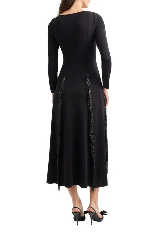 Misook Long Sleeve Sequin Fringe Fit & Flare Dress