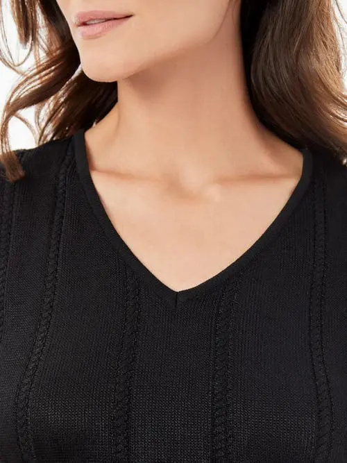 Misook Cable Stripe V-neck Knit Tank