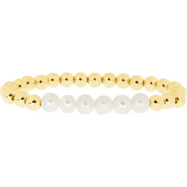 MARLYN SCHIFF Millie Faux Pearl & Bead Stretch Bracelet - Gold