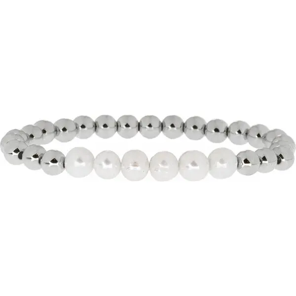 MARLYN SCHIFF Millie Faux Pearl & Bead Stretch Bracelet - Silver
