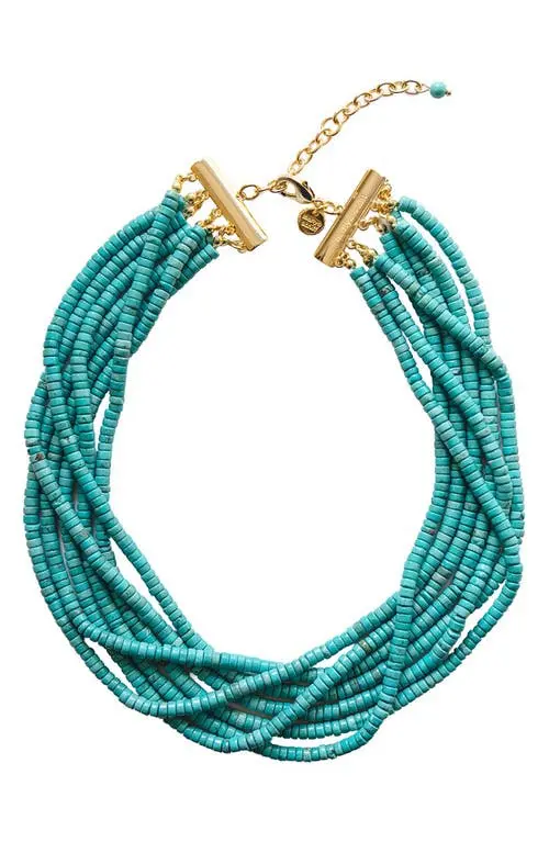 MARLYN SCHIFF Turquoise Bead Multistrand Necklace - Gold Plated Turquoise