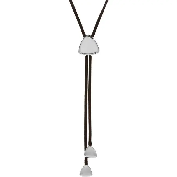 MARLYN SCHIFF Suede Bolo Necklace With Pendant - Silver