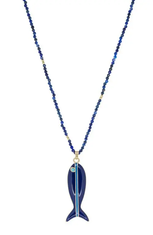 MARLYN SCHIFF Beaded Collar Necklace With Fish Pendant - Lapis