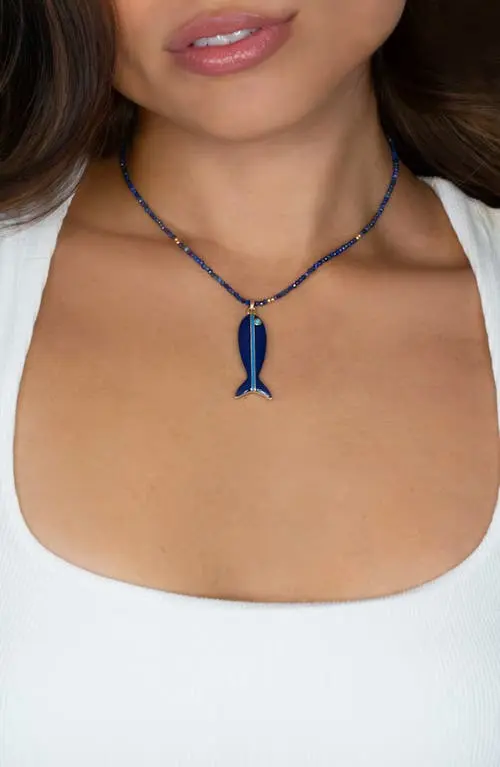 MARLYN SCHIFF Beaded Collar Necklace With Fish Pendant