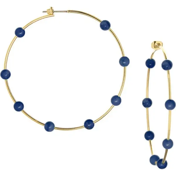 MARLYN SCHIFF Ball Hoop Earrings - Gold Lapis