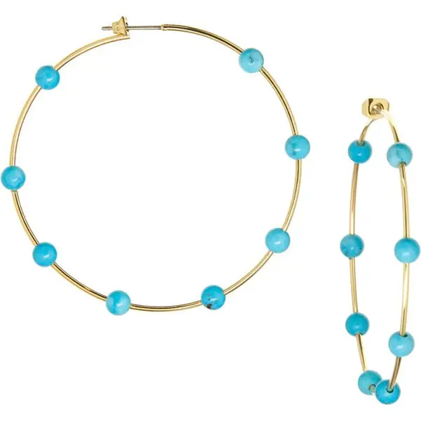 MARLYN SCHIFF Ball Hoop Earrings - Gold Turquoise