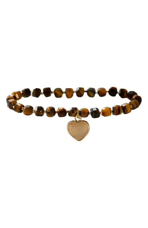 MARLYN SCHIFF Beaded Heart Pendant Bracelet - Tigers Eye
