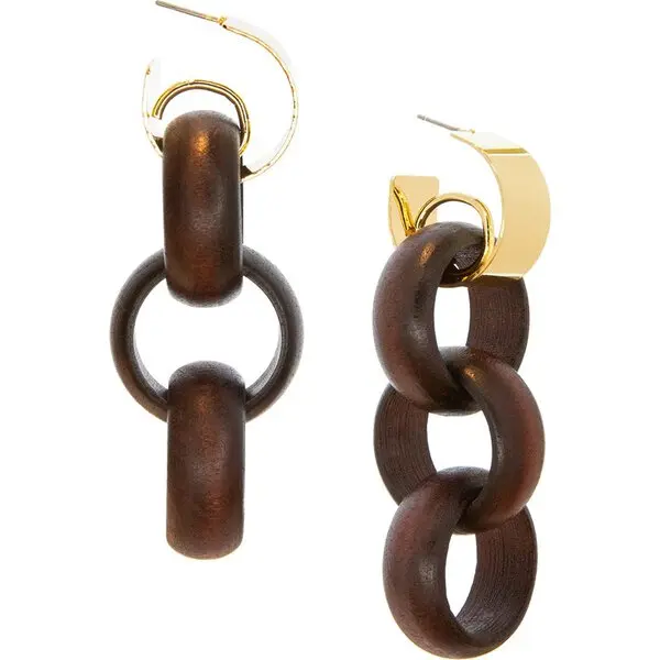 MARLYN SCHIFF Oakley Wood Link Linear Drop Earrings - Gold Wood