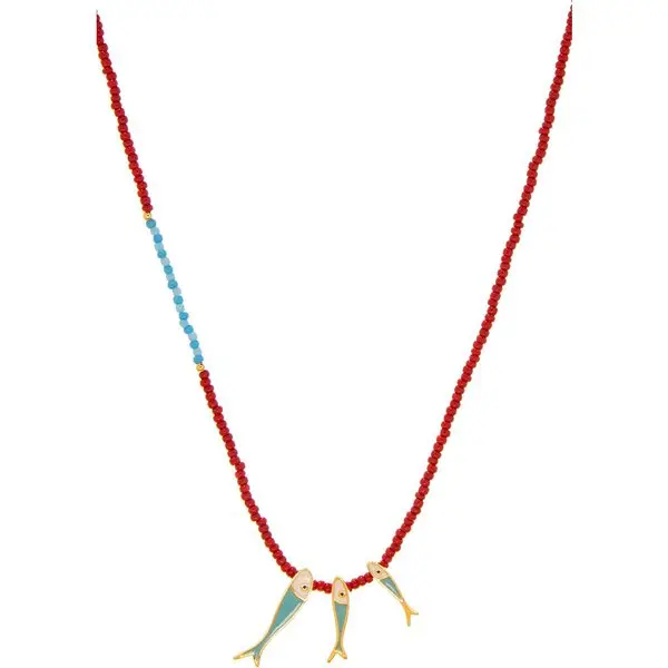 MARLYN SCHIFF Brookie Fish Beaded Necklace - Coral