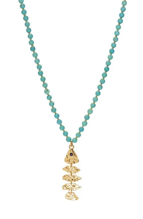 MARLYN SCHIFF Liv Turquoise Bead Fish Pendant Necklace - Gold Turquoise