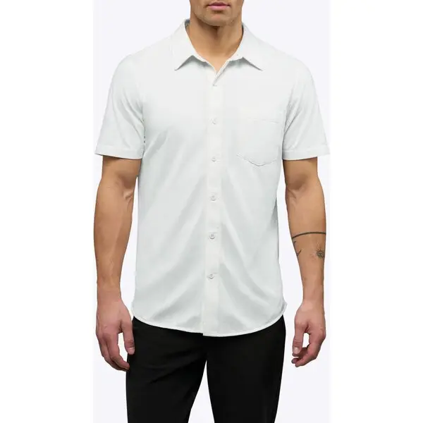 CUTS Ao Curved Hem Short Sleeve Button-up Shirt - White