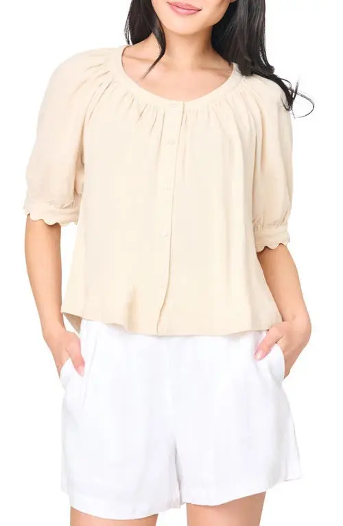 GIBSONLOOK Lily Scallop Sleeve Button-up Top - Natural
