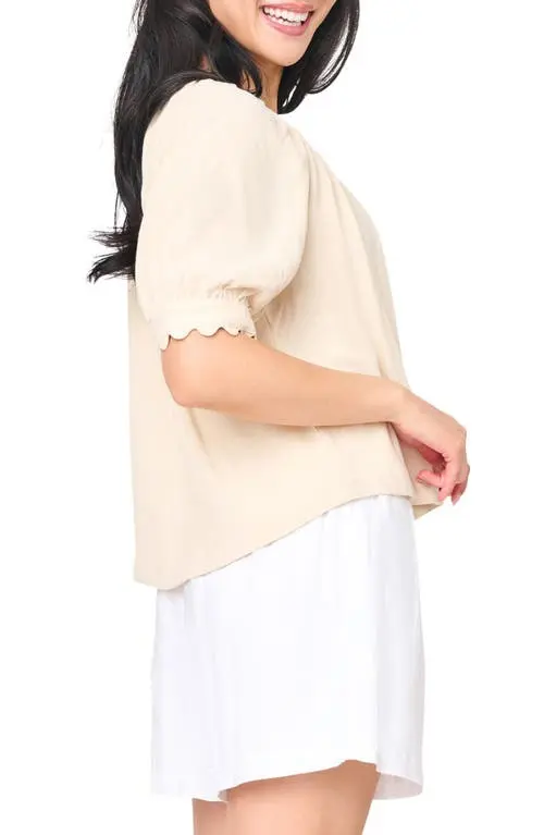 GIBSONLOOK Lily Scallop Sleeve Button-up Top - Natural