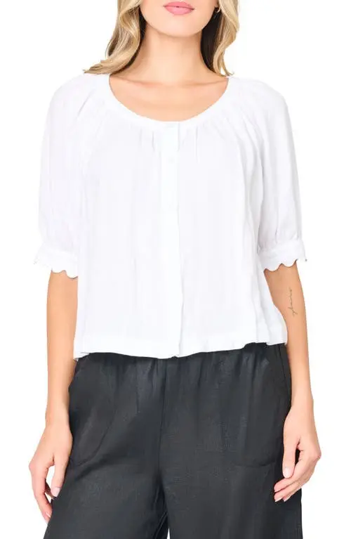 GIBSONLOOK Lily Scallop Sleeve Button-up Top - White