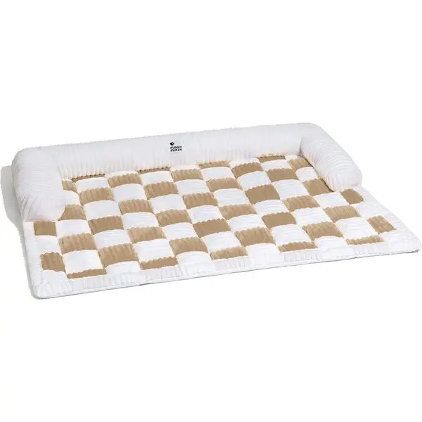 FUNNYFUZZY Cream Square Plaid Cozy Dog Mat Furniture Protector Cover - Coffee