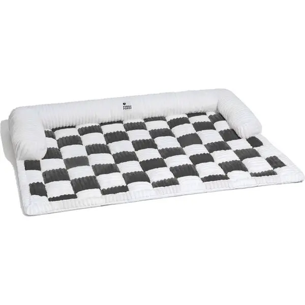 FUNNYFUZZY Cream Square Plaid Cozy Dog Mat Furniture Protector Cover - Grey