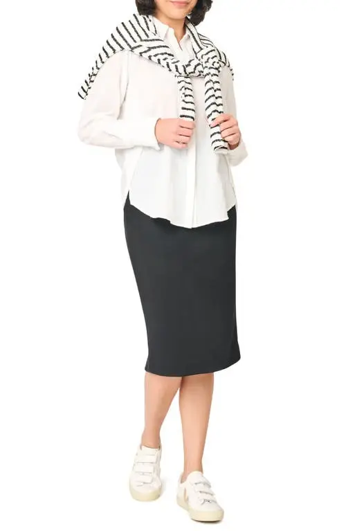 GIBSONLOOK Cotton Blend Structured Knit Pencil Skirt - Black