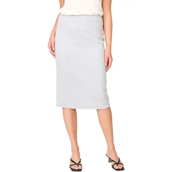 GIBSONLOOK Cotton Blend Structured Knit Pencil Skirt - Heather Grey