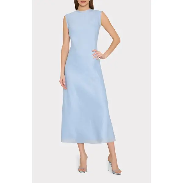 MILLY Linda Scoop Back Midi Dress - Light Blue