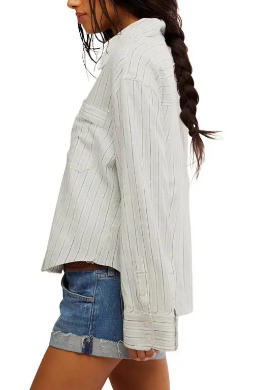 Free People Laurel Linen Blend Button-up Shirt - Ivory Combo