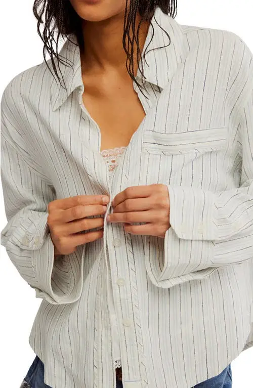 Free People Laurel Linen Blend Button-up Shirt - Ivory Combo