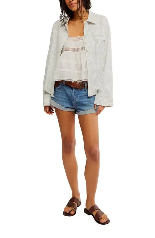 Free People Laurel Linen Blend Button-up Shirt - Ivory Combo