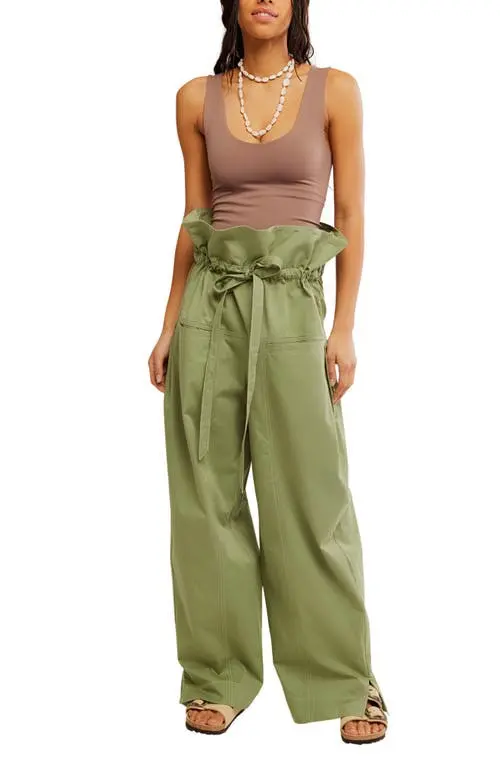 Free People Fisherman" High Rise Wide Leg Cotton Pants - Mistletoe