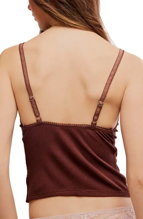 Free People Made You Blush" Ribbed Embroidered Cropped Tank - Fp Brunette