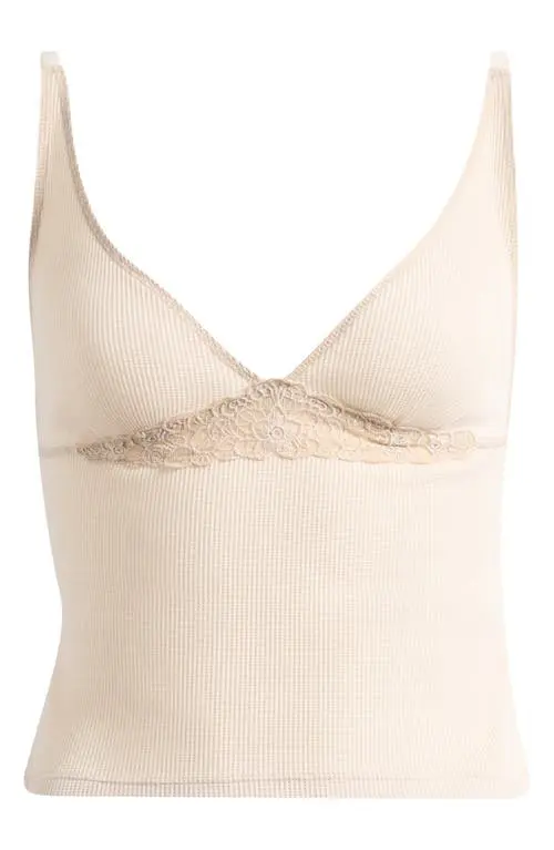 Free People Made You Blush" Ribbed Embroidered Cropped Tank - Oat Milk