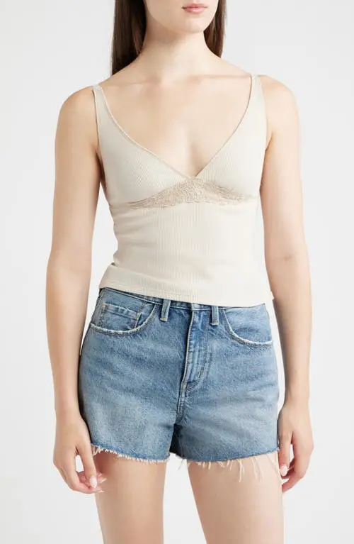 Free People Made You Blush" Ribbed Embroidered Cropped Tank - Oat Milk