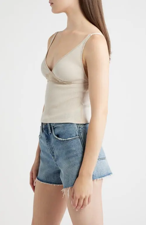Free People Made You Blush" Ribbed Embroidered Cropped Tank - Oat Milk
