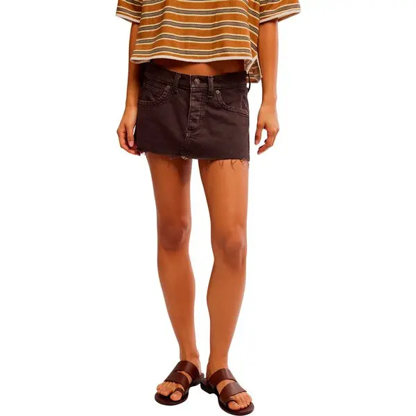 Free People Lainey Cutoff Denim Miniskirt - Chocolate