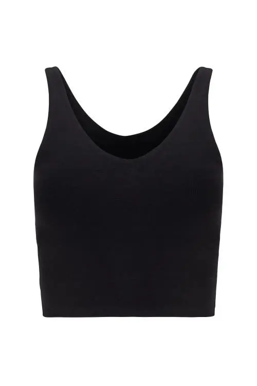 LEZAT V Neck Organic Cotton Crop Tank - Black