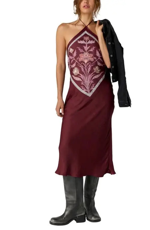 Free People Citrine Halterneck Midi Dress - Cabernet Combo