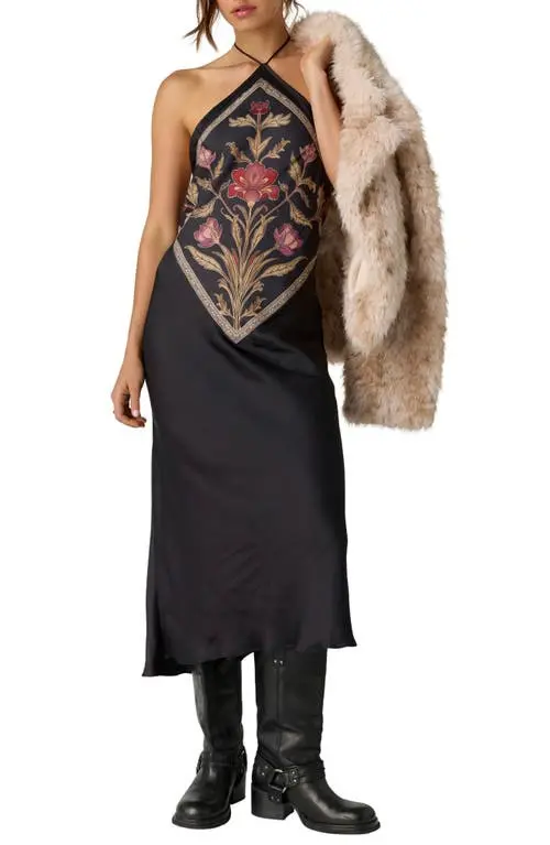 Free People Citrine Halterneck Midi Dress - Espresso Combo